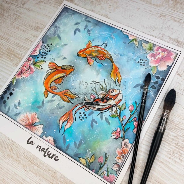 planche de tampons avec des carpes koi pour le scrapbooking, la ...